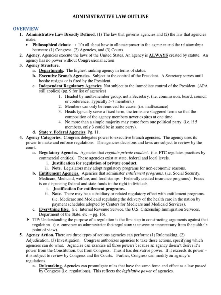 Administrative Law Outline | PDF | Rulemaking | Standard Of Review