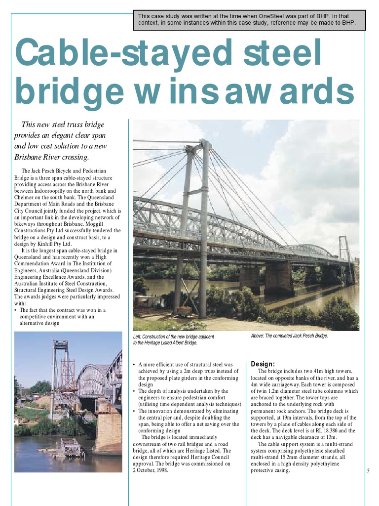 Jack Pesch Bicycle and Pedestrian Bridge (QLD) | PDF | Truss | Bridge