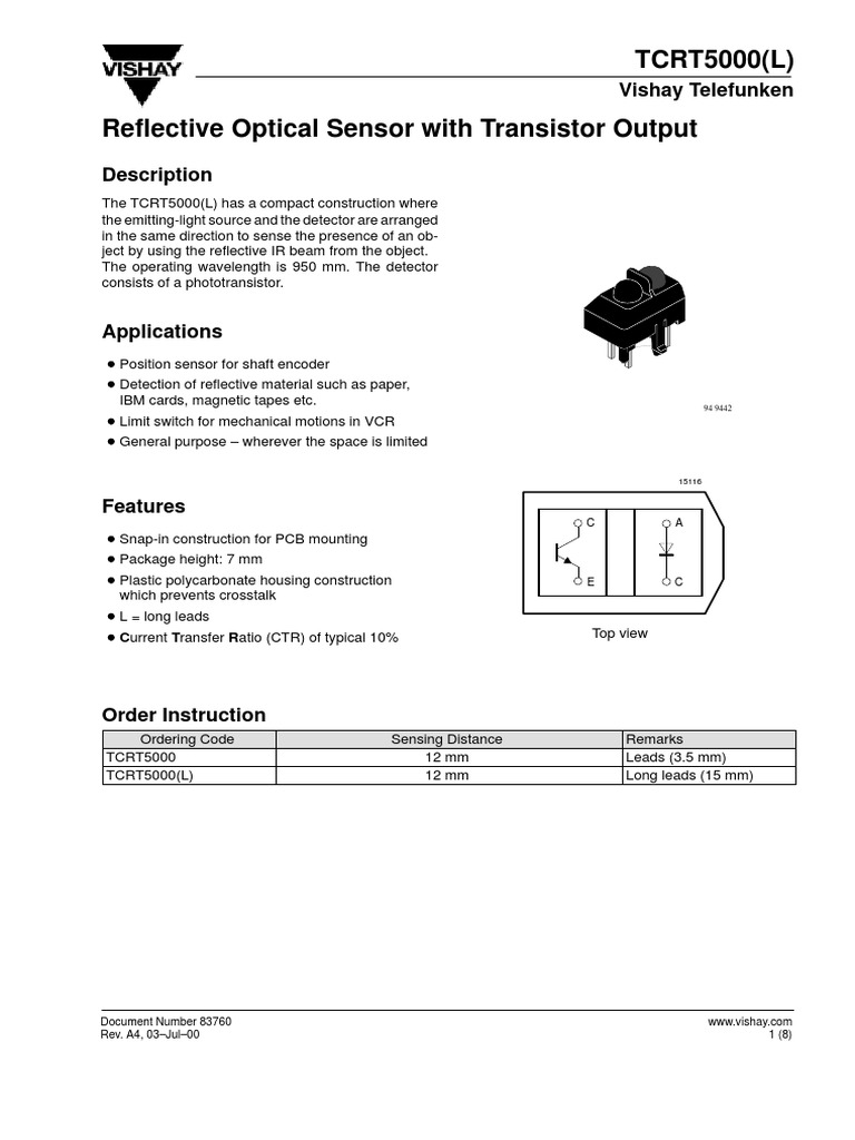TCRT5000 PDF | PDF | Sensor | Electrical Components