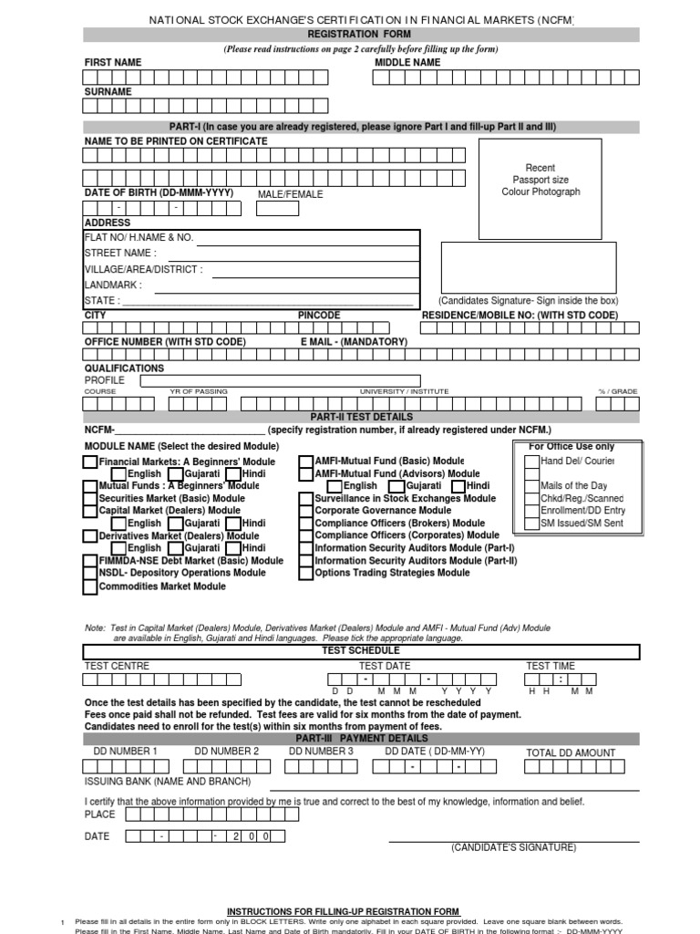 NCFM Examination Form | PDF | Securities (Finance) | Financial Markets
