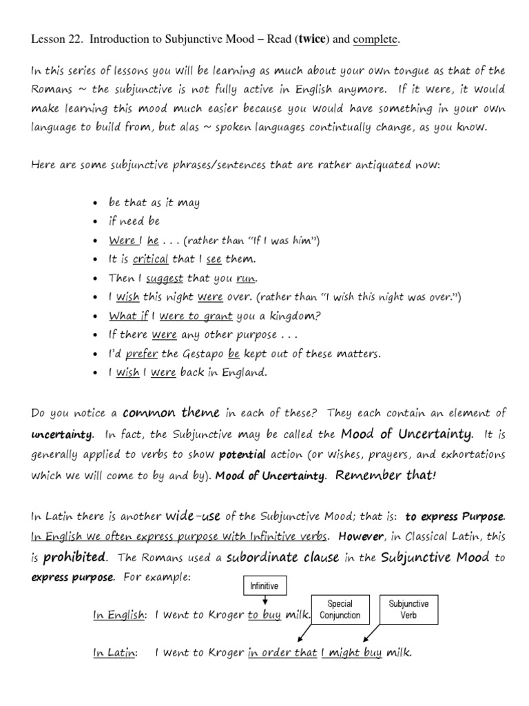 Lesson 22.Intro to the Latin Subjunctive | Latin | Grammatical Conjugation