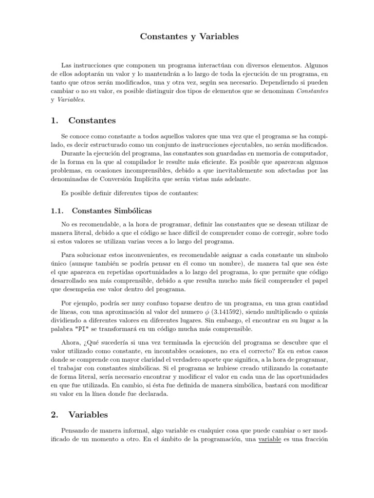 Guia2 Constantes y Variables PDF | PDF | Programa de computadora ...