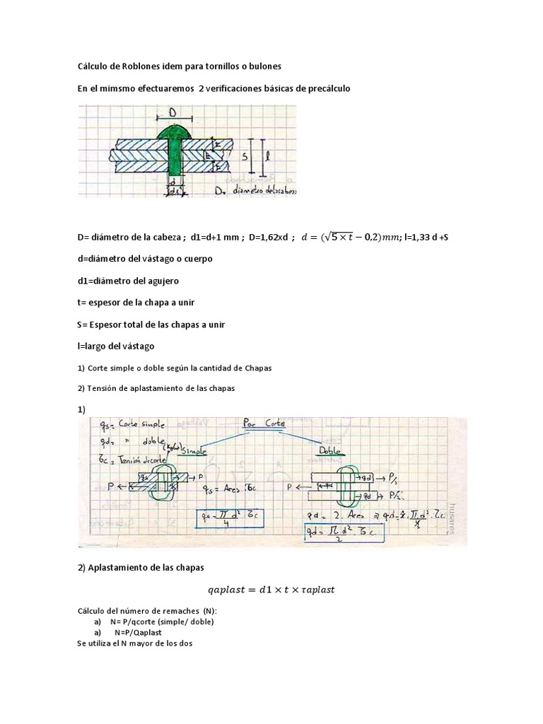Cálculo de Roblones Idem para Tornillos o Bulones PDF | PDF
