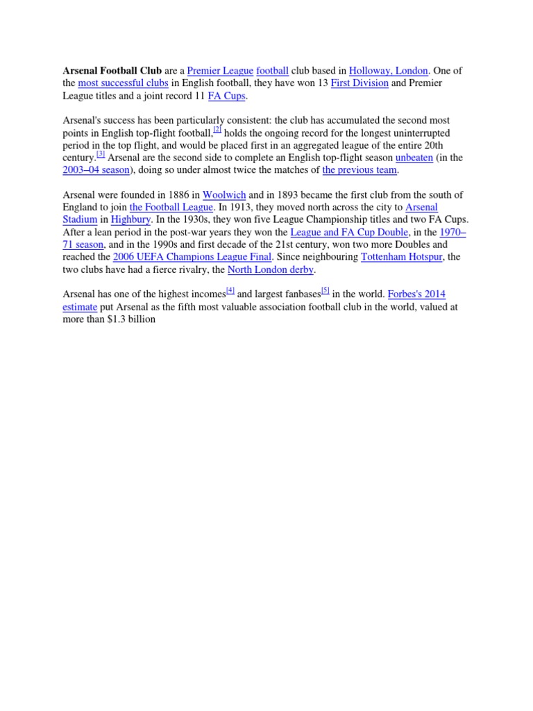 Arsenal FC: History and Achievements | PDF | Sports & Recreation | Travel