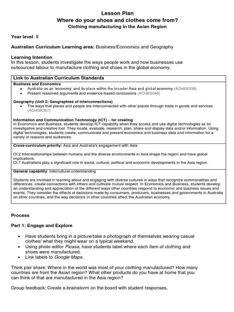 Lesson Plan | PDF | Educational Technology | Sweatshop