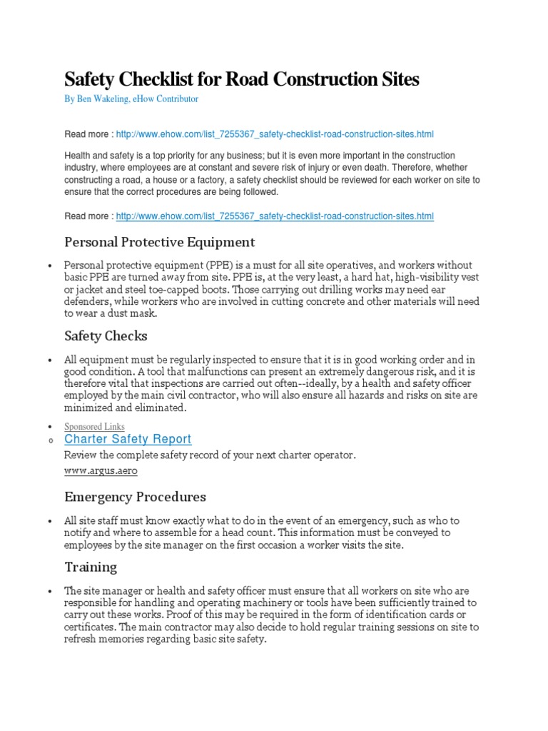 Safety Checklist For Road Construction Sites | Traffic | Personal ...