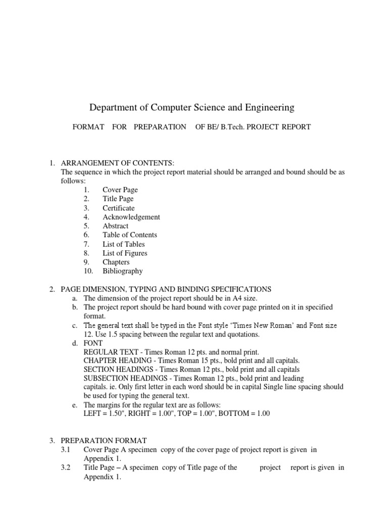 Final Year Project Report Format Pdf Times New Roman Table Of Contents