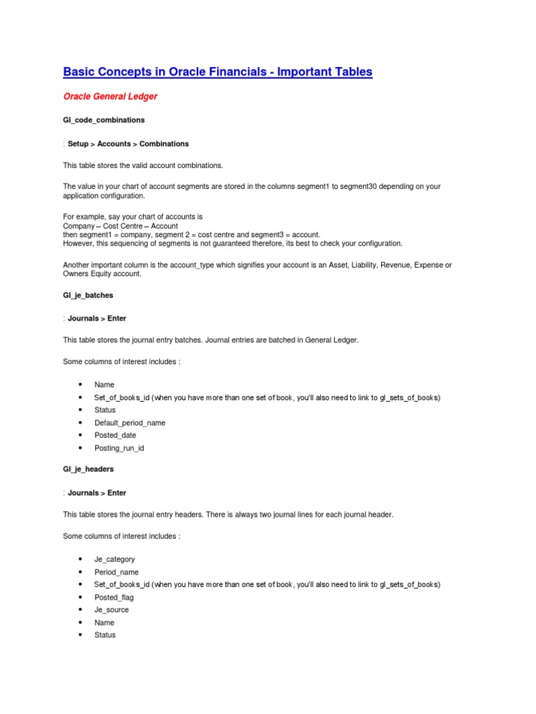 Oracle Financials Key Tables Overview | PDF | Debits And Credits | Invoice