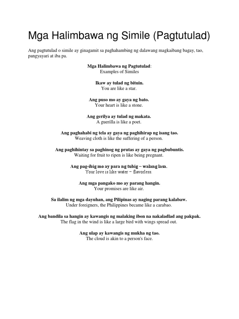 Mga Halimbawa Ng Simile