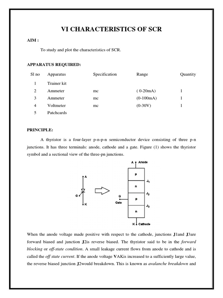 Vi Characteristics of SCR | PDF | P–N Junction | Field Effect Transistor