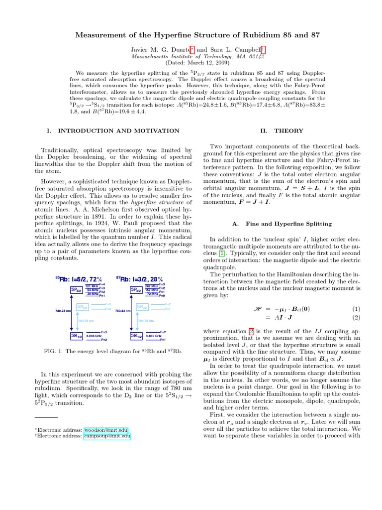 Rubidium Hyperfine Structure Pdf Interferometry Dipole