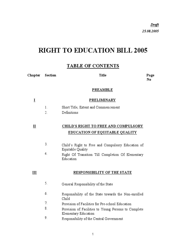 Right To Education Bill 2005 | PDF | Legal Guardian | Primary Education