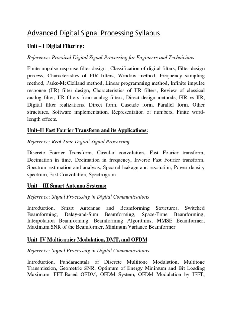 Advanced Digital Signal Processing Suggested Syllabus 1 | PDF ... Advanced Digital Signal Processing Suggested Syllabus 1 | PDF ...
