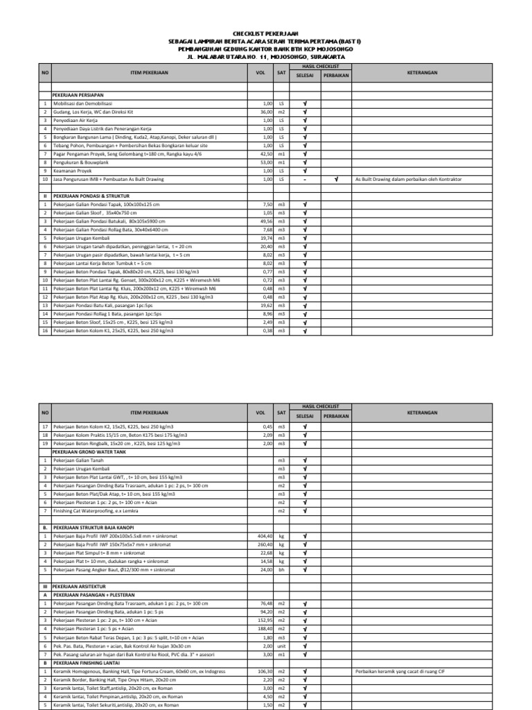 Contoh Checklist Pekerjaan | PDF