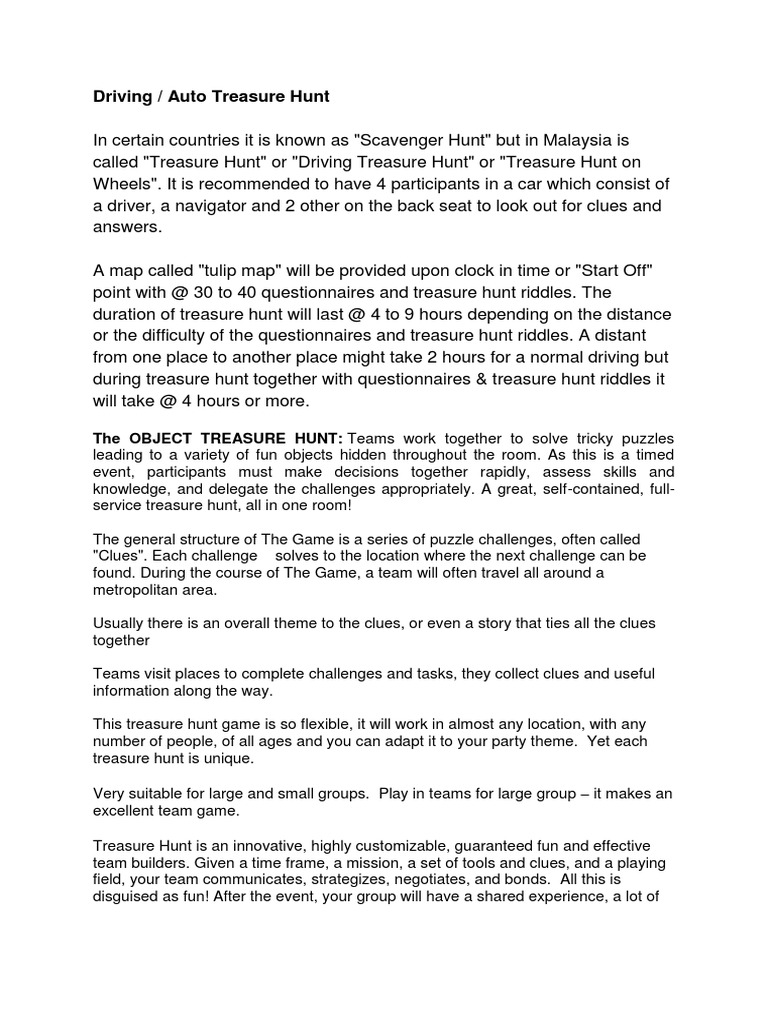 Treasure Hunt Proposal | PDF | Leisure