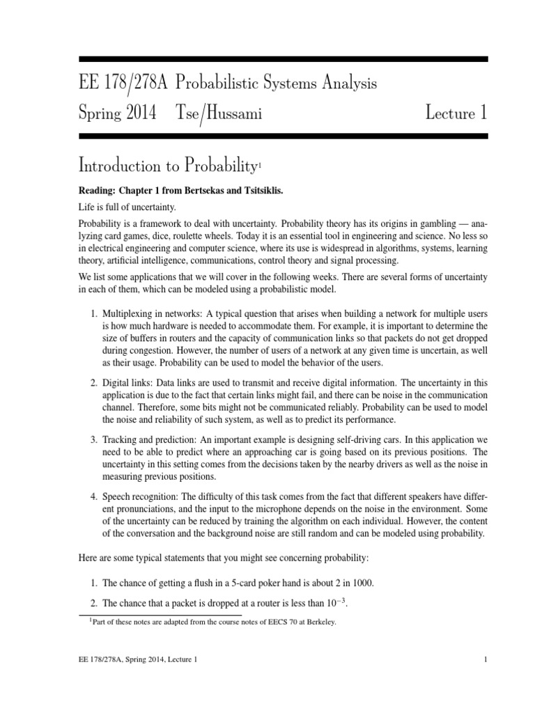 Lecture1 PDF | PDF | Probability | Probability Theory