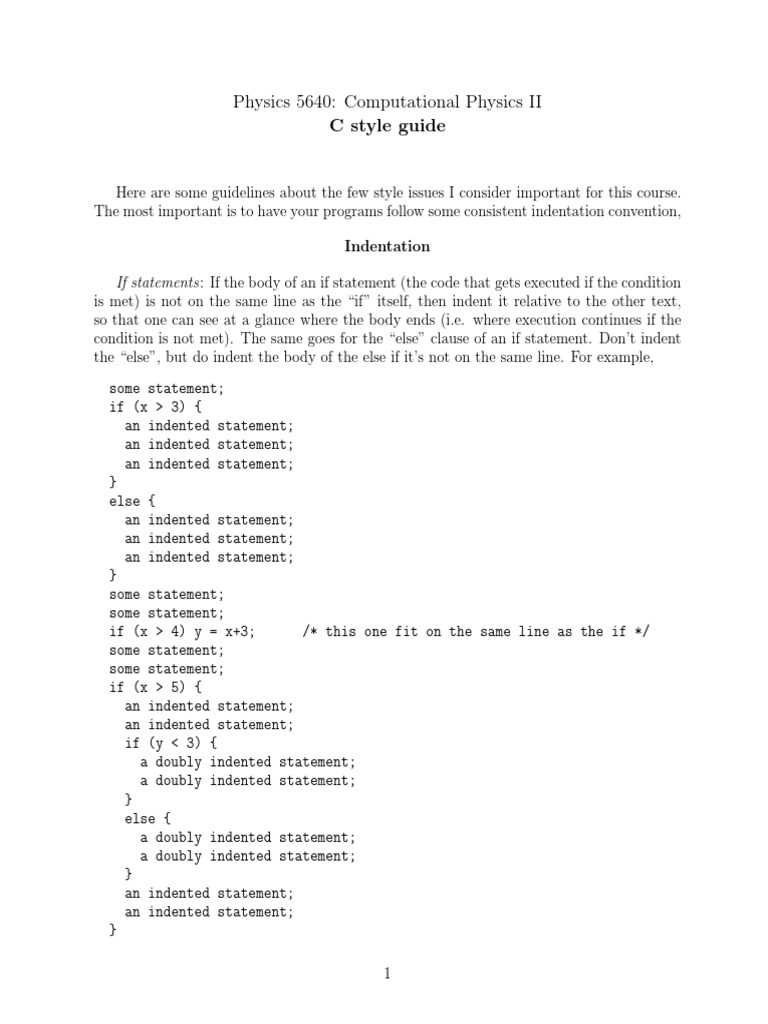 Physics 5640: Computational Physics II C Style Guide | PDF | Control Flow | Subroutine