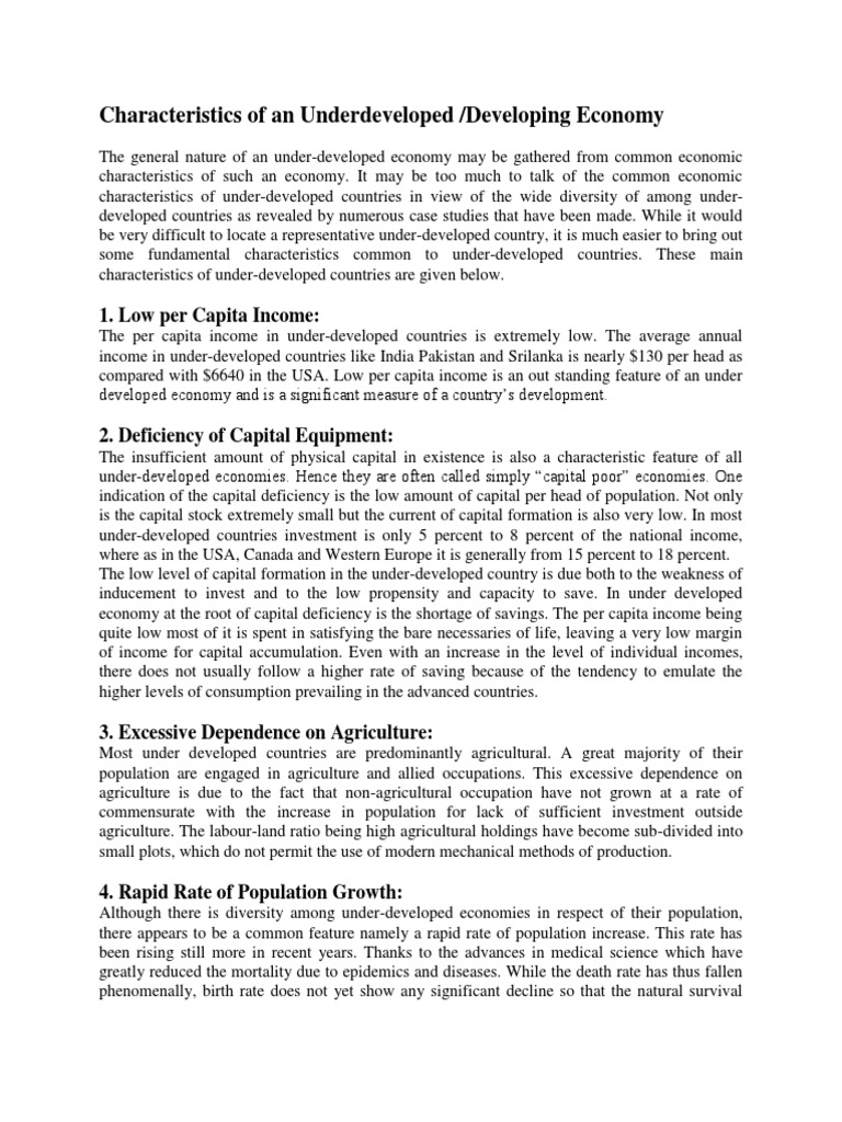 Characteristics of Underdeveloped Economies | PDF | Developing Country ...