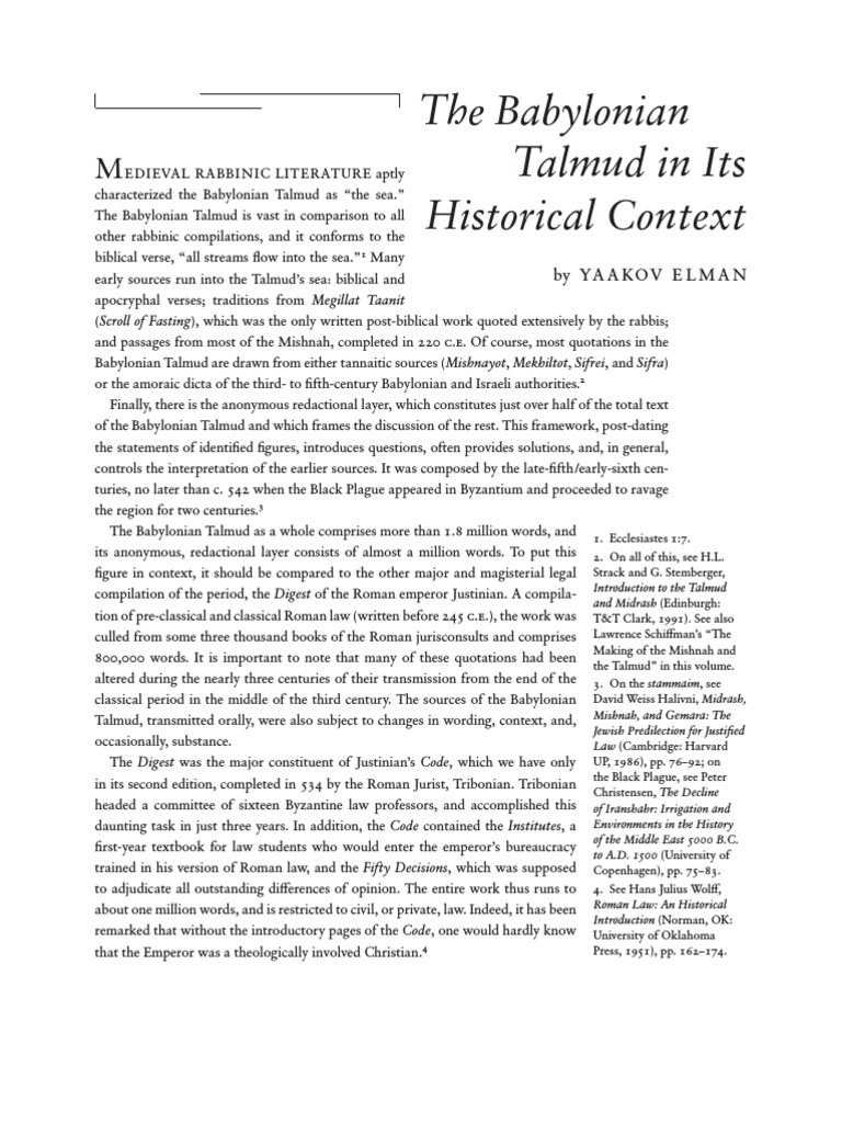 The Babylonian Talmud in Its Historical Context - Elman | PDF | Talmud ...