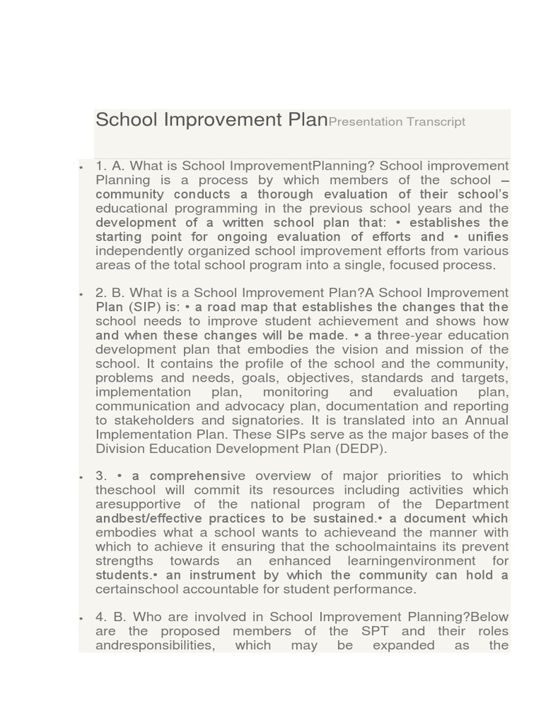 Developing a Comprehensive School Improvement Plan: Gathering Input ...