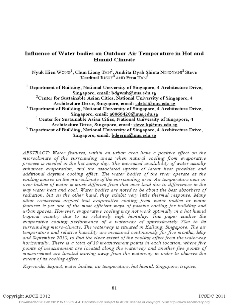 Influence of Water Bodies On Outdoor Air Temperature in Hot and Humid ...