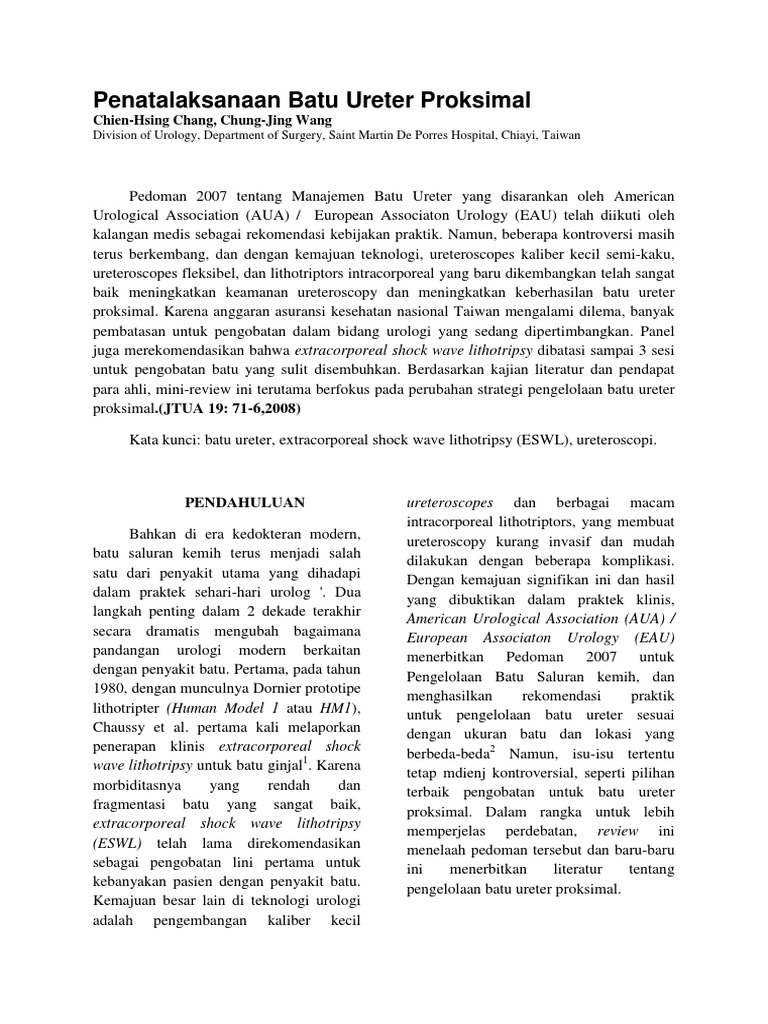 Strategi Manajemen Batu Ureter Proksimal | PDF