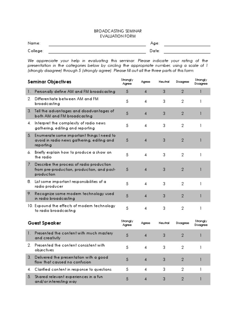 Broadcasting Seminar Evaluation Form | PDF | Radio | Am Broadcasting