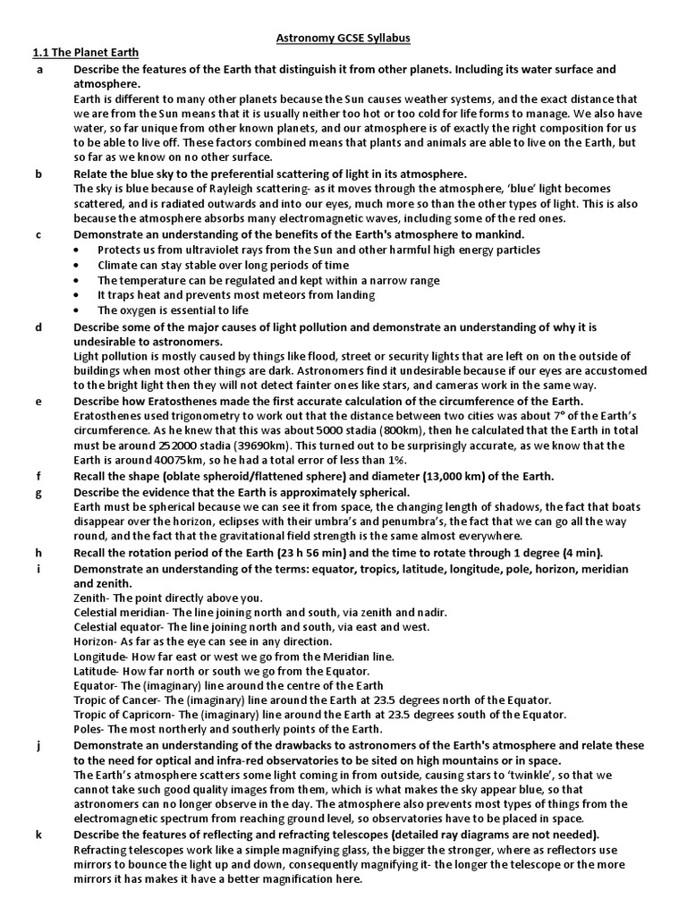 Astronomy GCSE Syllabus Explanations - Opt | PDF | Meteoroid | Solar ...