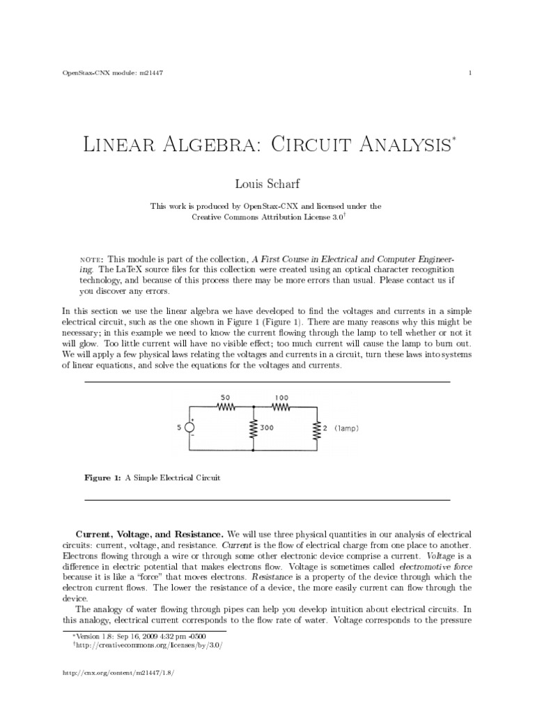 Circuit Analysis Using Linear Algebra | PDF | Electric Current | Voltage