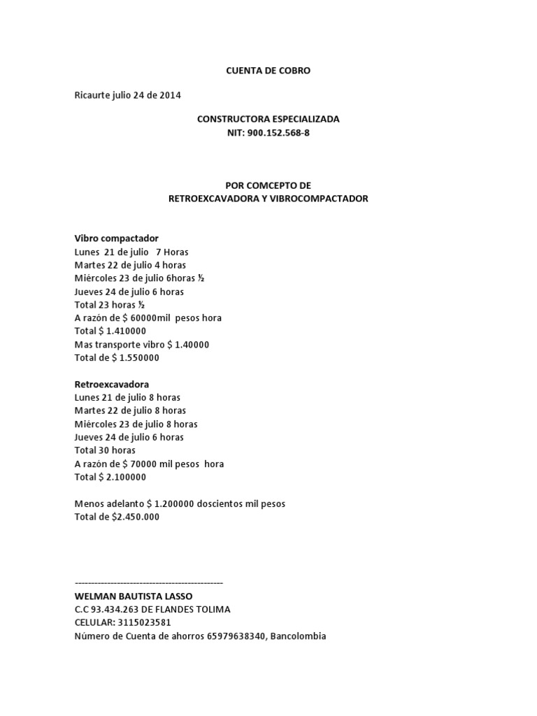 Cuenta de Cobro Constructora | PDF