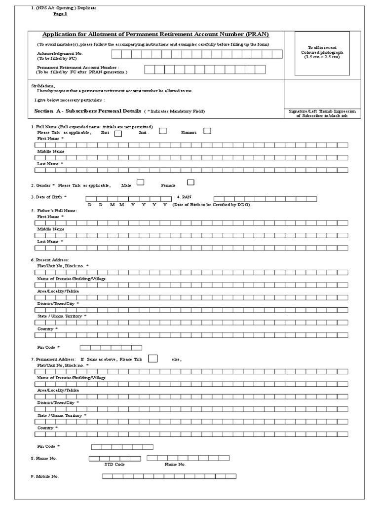 Nps Pran Form | PDF | Computers