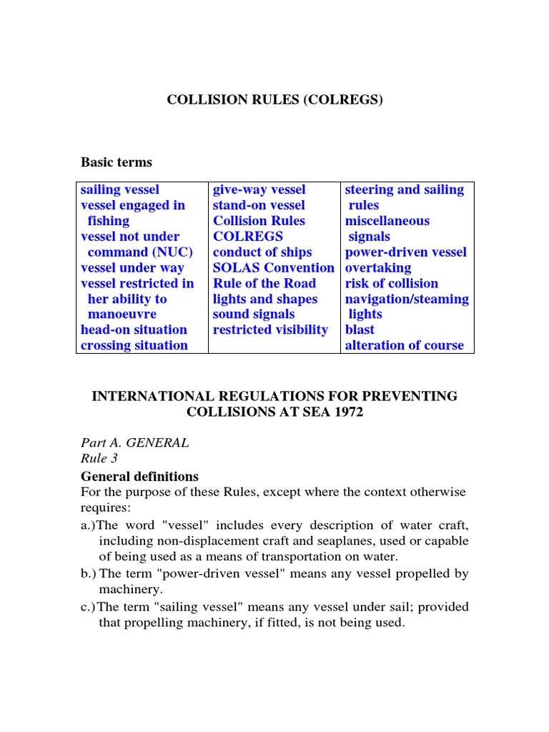 Summary of Collision Regulations at Sea | PDF | Sea Captain | Ships
