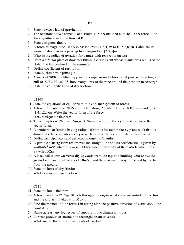 Engineering MEchanics Part - A | PDF | Rotation Around A Fixed Axis | Force