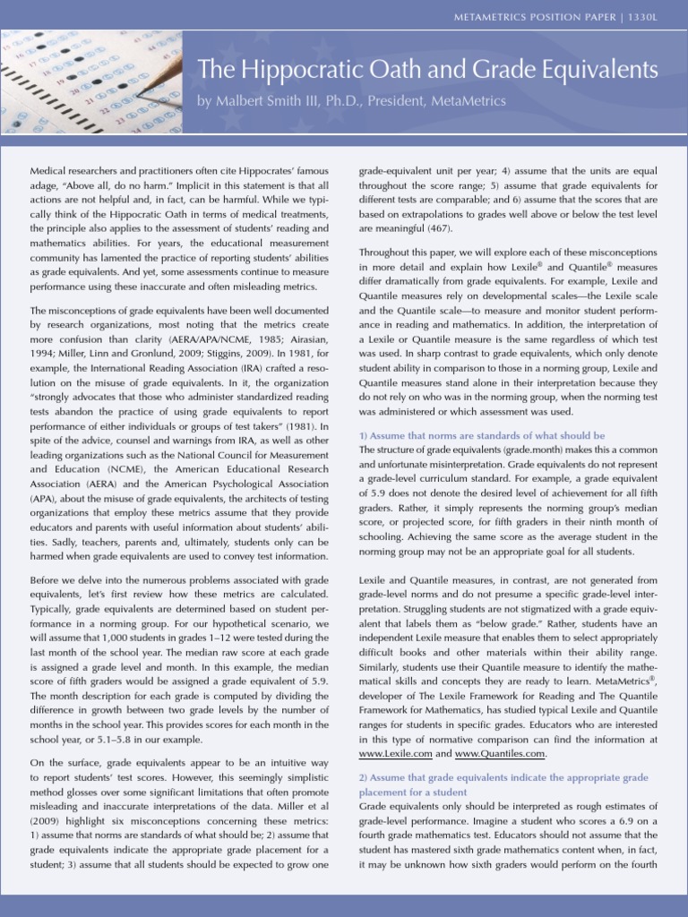 The Hippocratic Oath and Grade Equivalents: by Malbert Smith Iii, PH.D ...