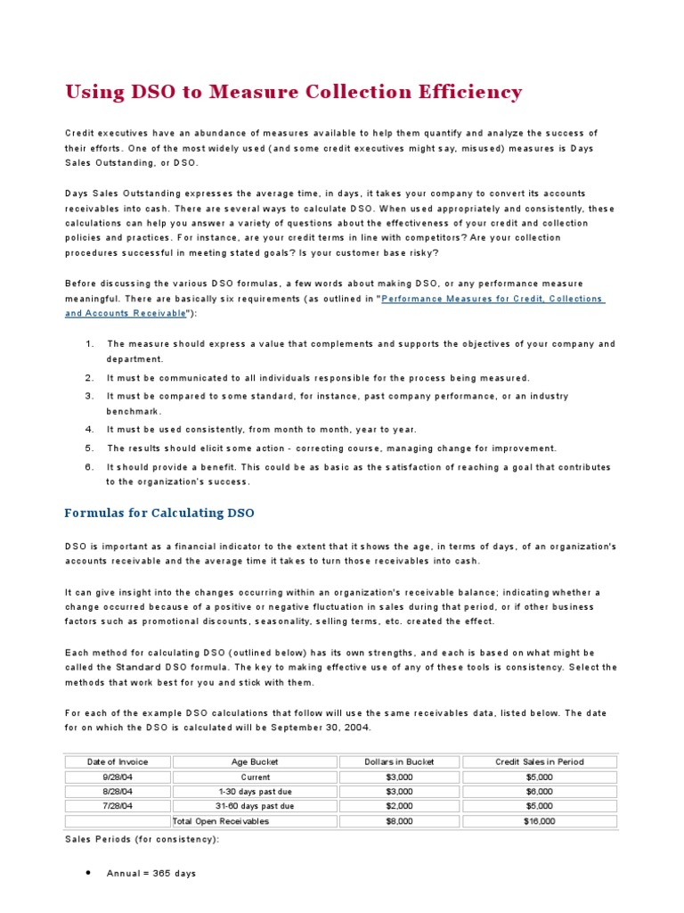 Using Dso To Measure Collection Efficiency Pdf Benchmarking Economies
