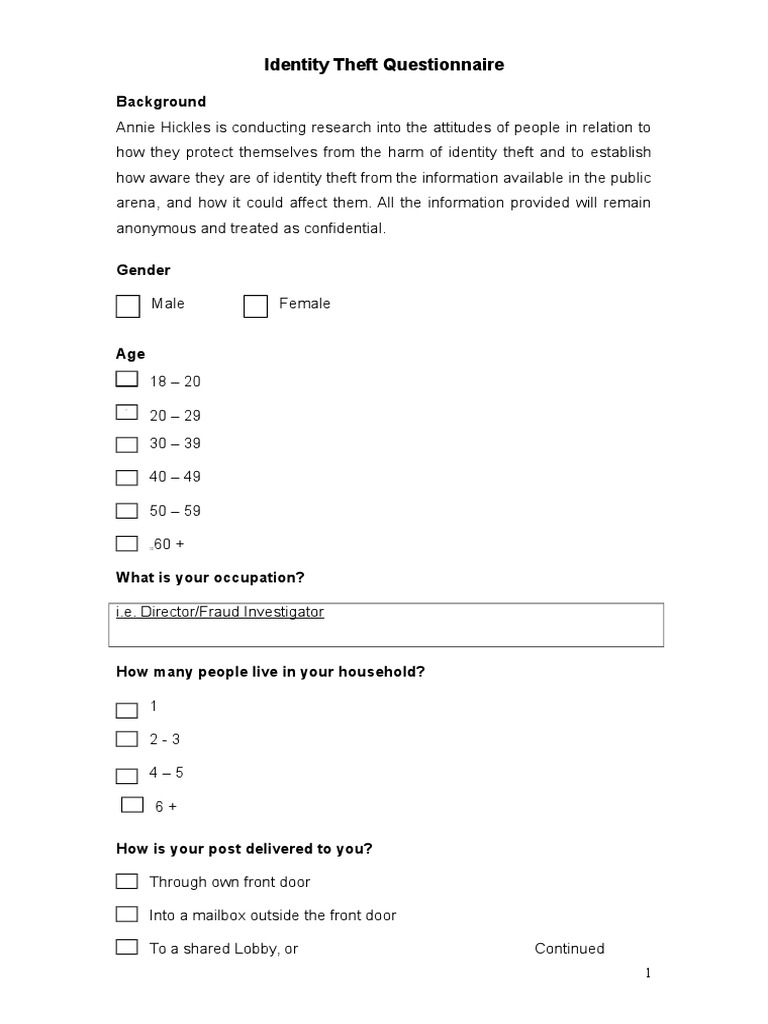 Questionnaire | PDF | Theft | Identity Theft