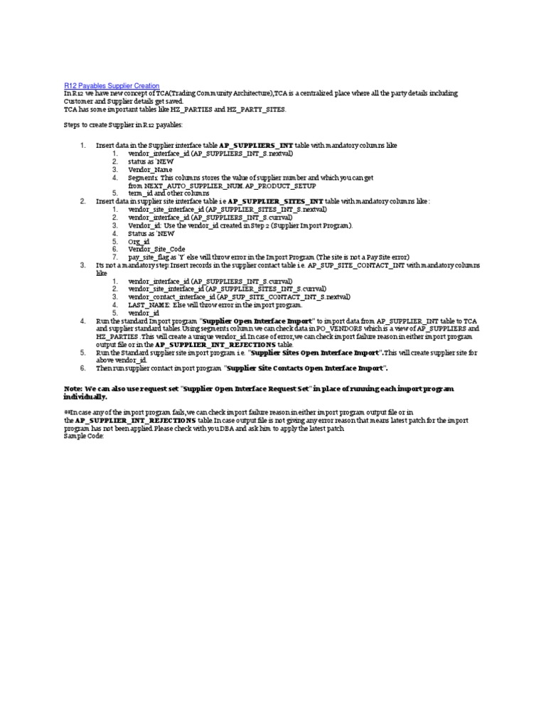 R12 Payables Supplier Creation | PDF | Cheque | Interface (Computing)