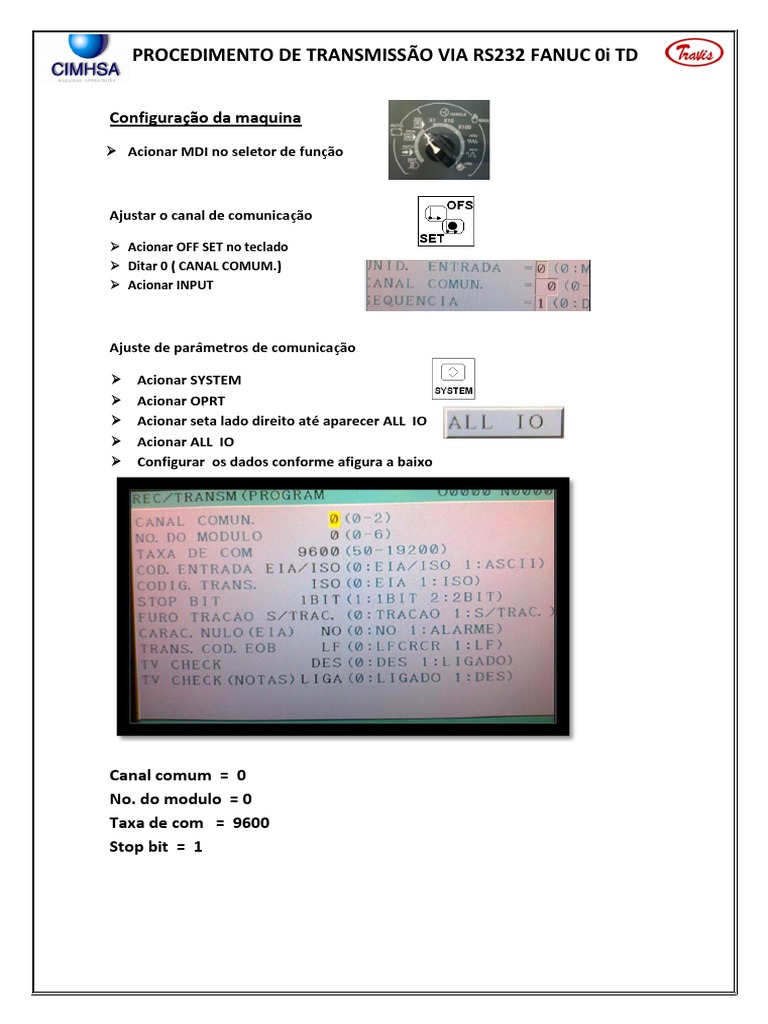 Transmissão RS232 Fanuc 0i TD | PDF | Engenharia Eletrônica | Eletrônicos