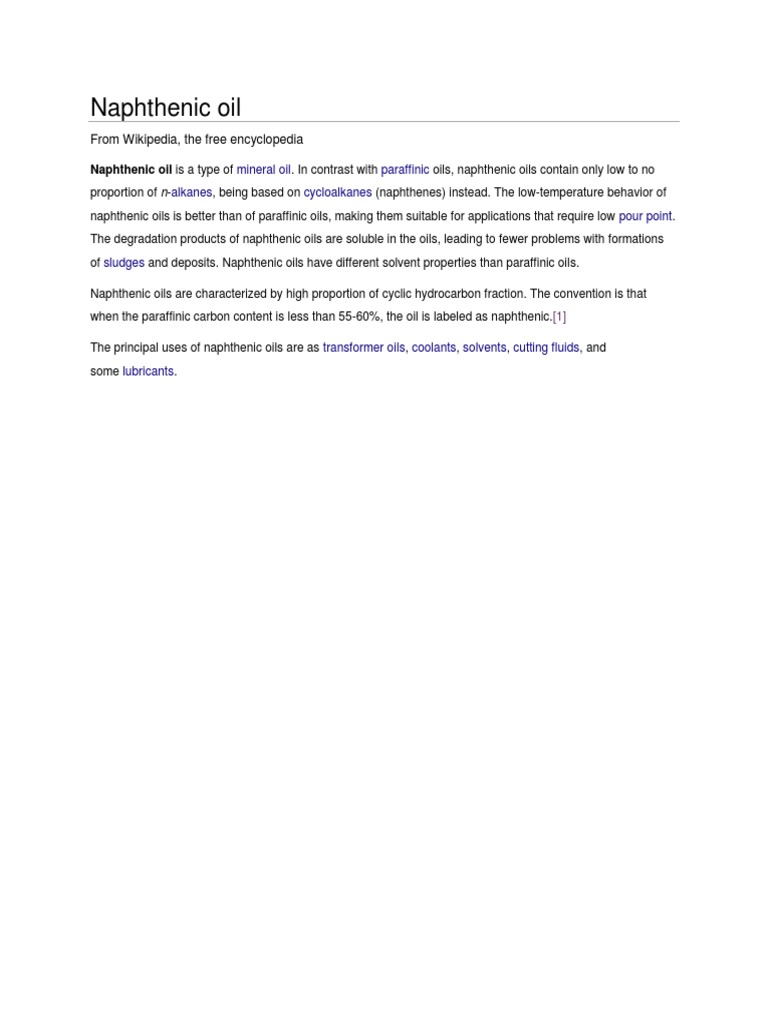 Naphthenic Oil: Mineral Oil Paraffinic Alkanes Cycloalkanes Pour Point ...