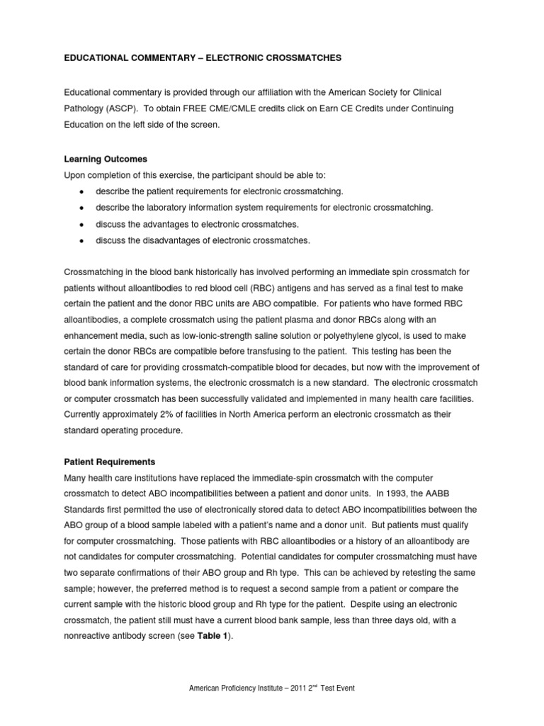 Electronic Crossmatch | PDF | Blood Donation | Blood Type