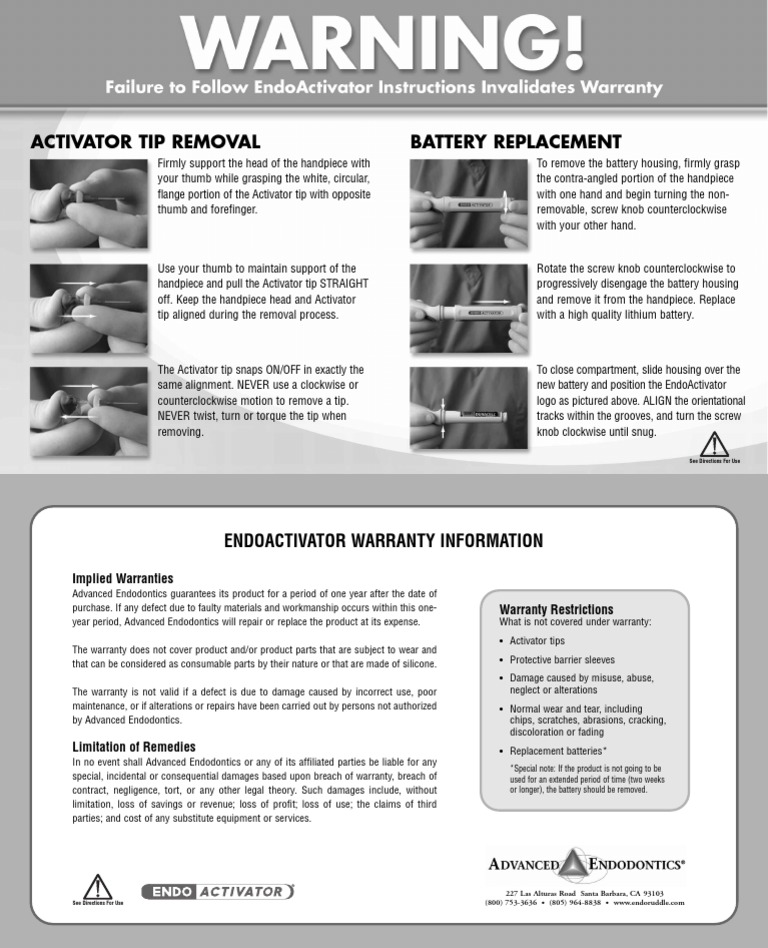 Activator Tip Removal Battery Replacement: See Directions For Use | PDF ...
