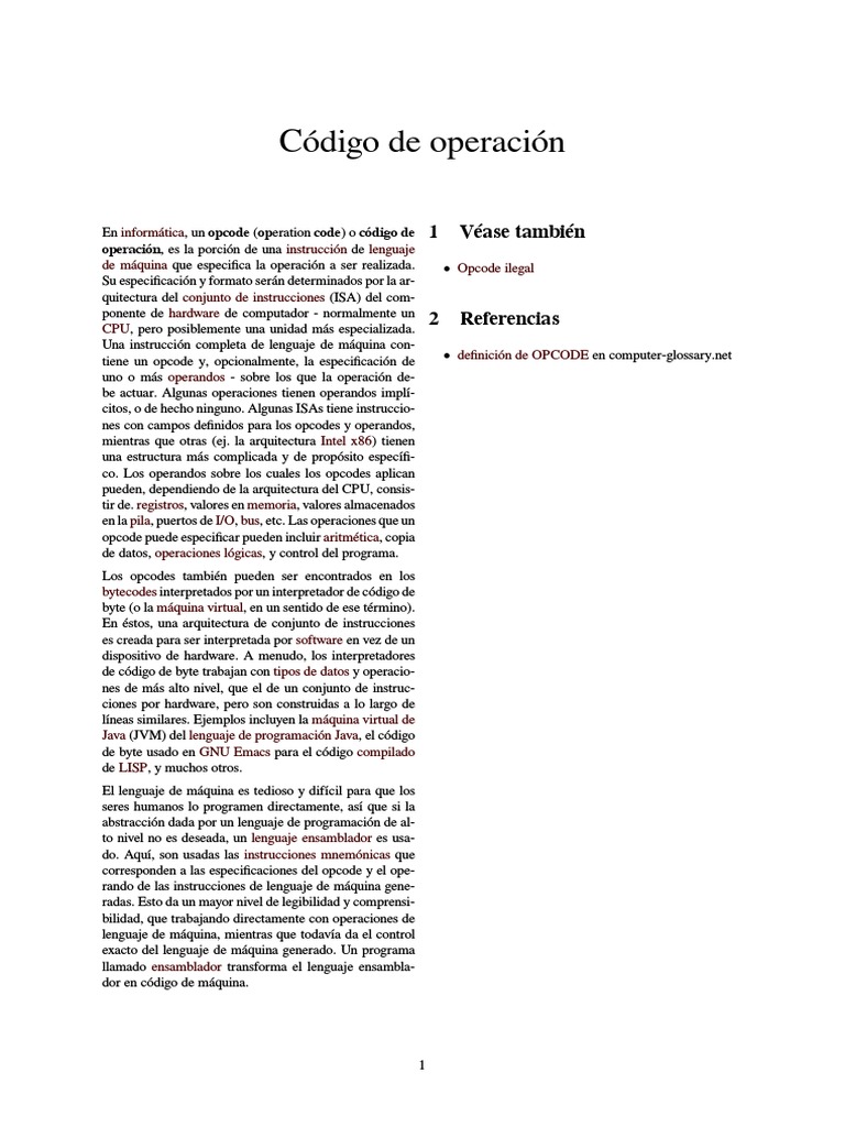 Código de Operación PDF | PDF | Ingeniería Informática | Informática
