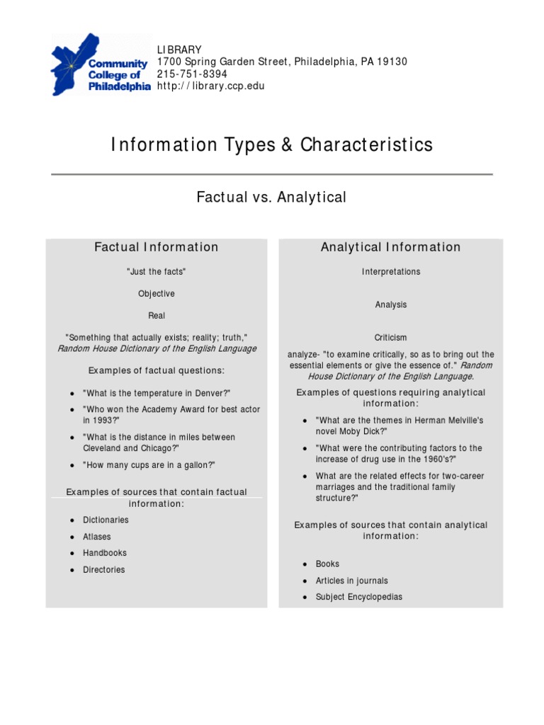 Information Types & Characteristics: Factual vs. Analytical | PDF ...