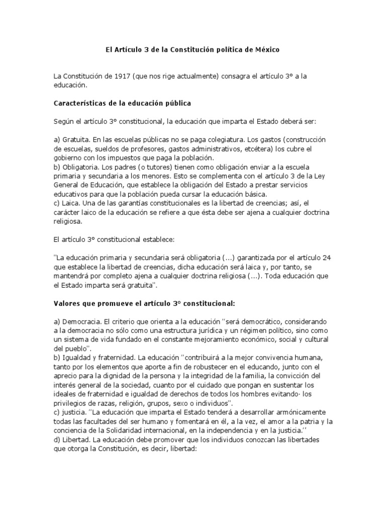 El Artículo 3 de la Constitución política de México.docx | Constitution ...