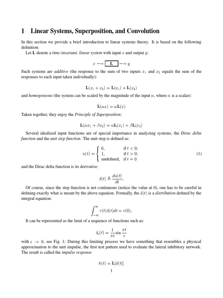 1 Linear Systems, Superposition, and Convolution: Function and The Unit ...