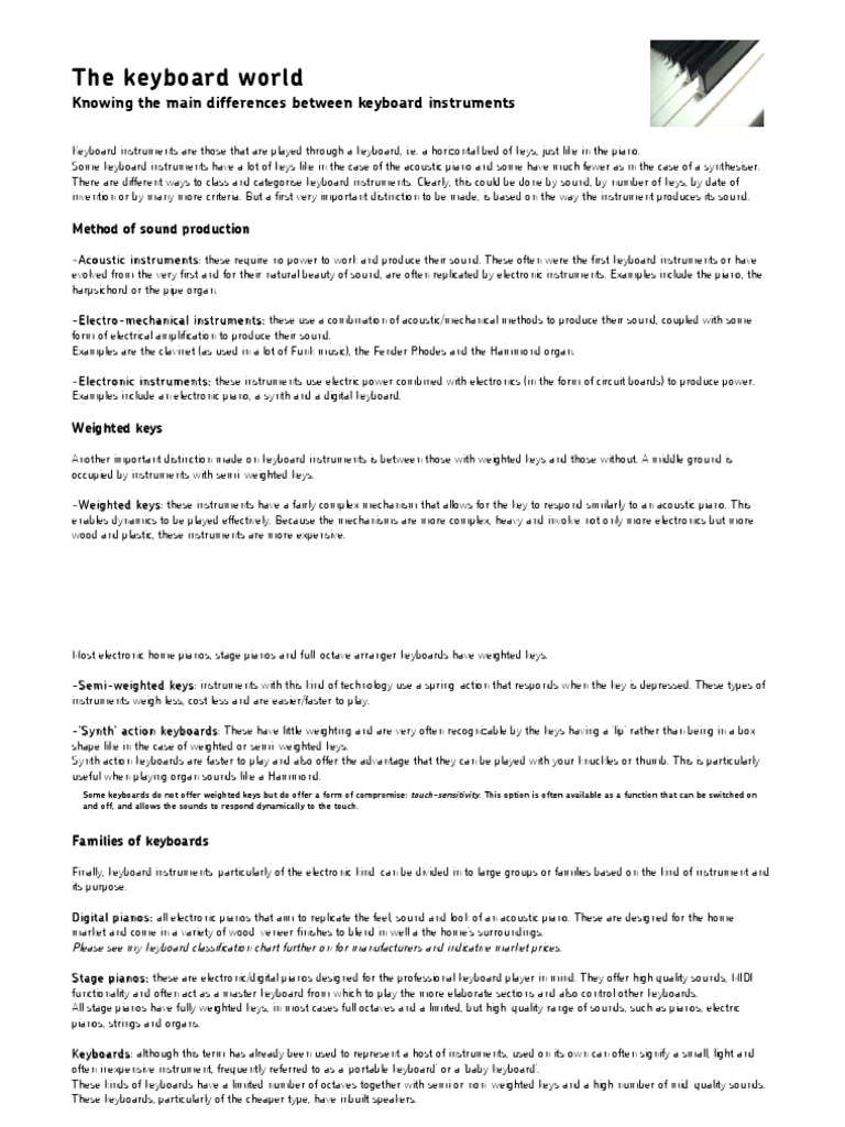 Different Keyboard Instruments | PDF | Synthesizer | Piano