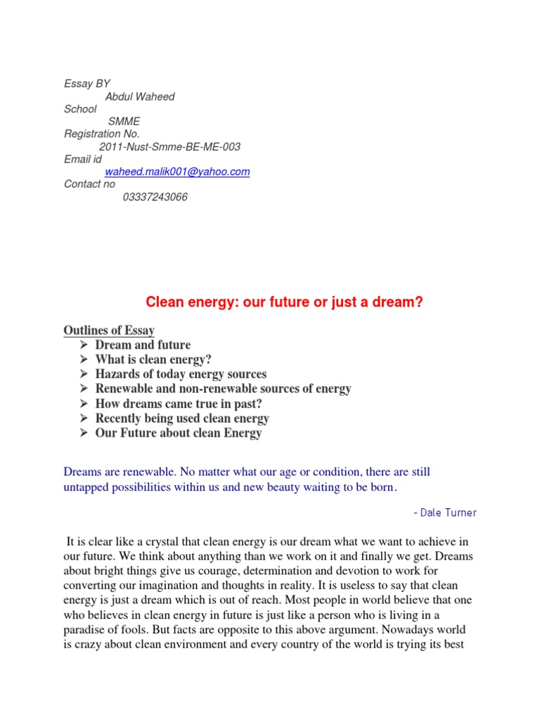Clean Energy: Our Future or Just A Dream? | PDF | Renewable Energy ...