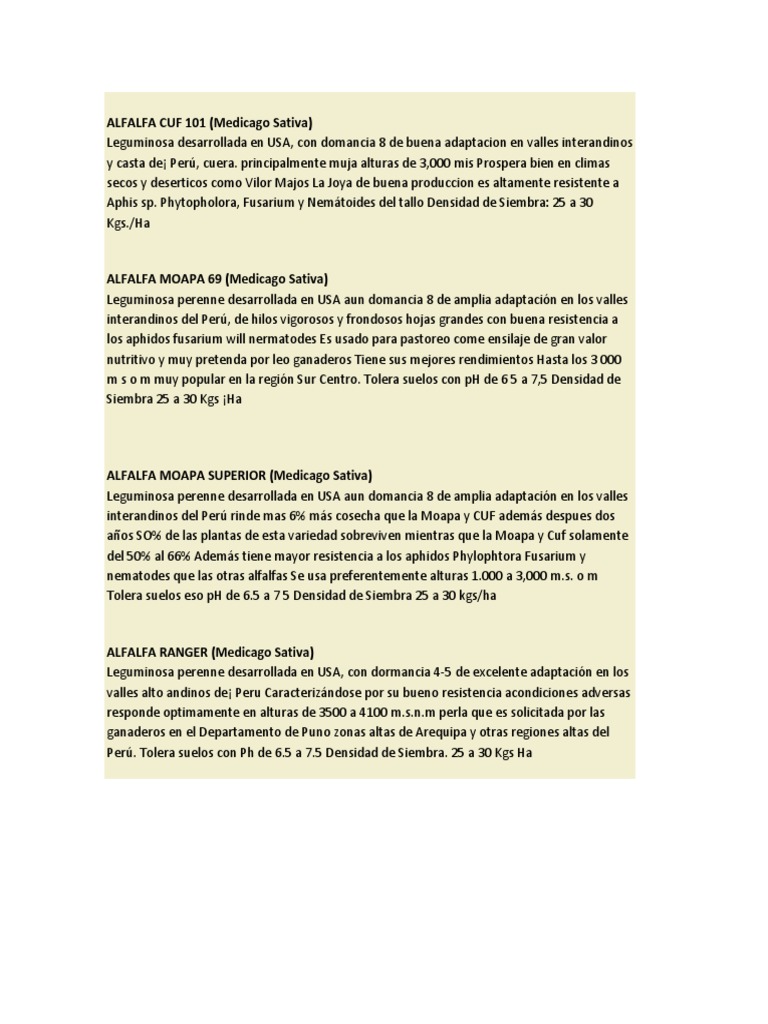 Características de Alfalfa CUF 101 | PDF | Alfalfa | Agricultura