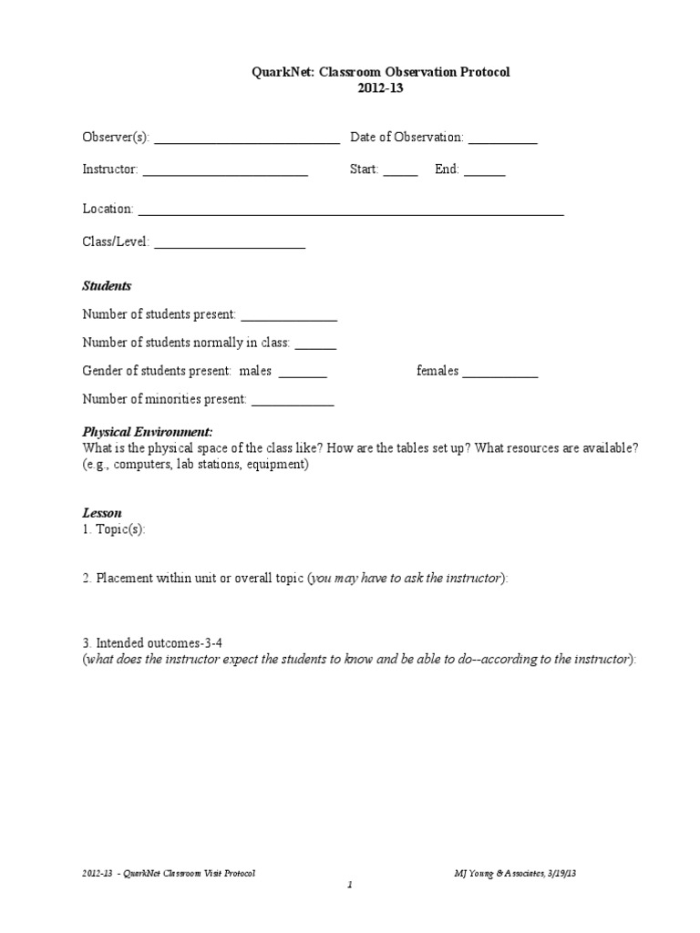 12 13 Classrm Observation Protocol 03 19 13 | PDF | Cognition | Learning