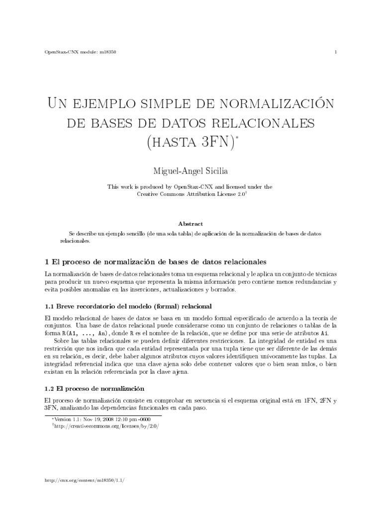 Un Ejemplo Simple de Normalización de Bases de Datos Relacionales Hasta 3fn 1 PDF | PDF | Modelo ...